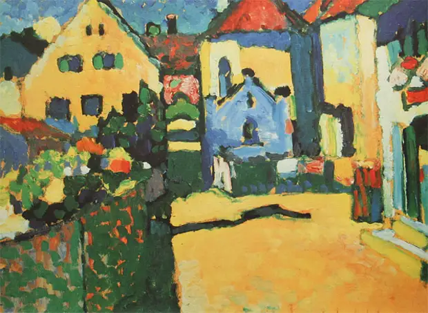 Artist Wassily Kandinsky. Pagpintal. Green nga dalan sa Murnau. 1909 tuig