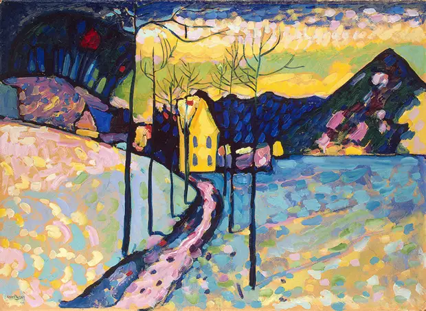 Menininkas Wassily Kandinsky. Tapyba. Žiemos peizažas. 1909 metai