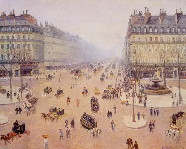 Avenue de lOpera, Place du Thretre Francais - Misty Weather. (1898). Pissarro, Camille