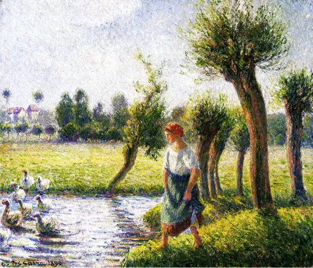 Chłopka ogląda gęsi. (1890). Pissarro, Camille