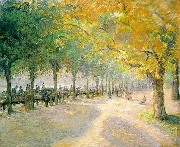 Pissarro Hyde Park, London, 1890, gjennomvåt farge på papir lagt. Pissarro, Camille