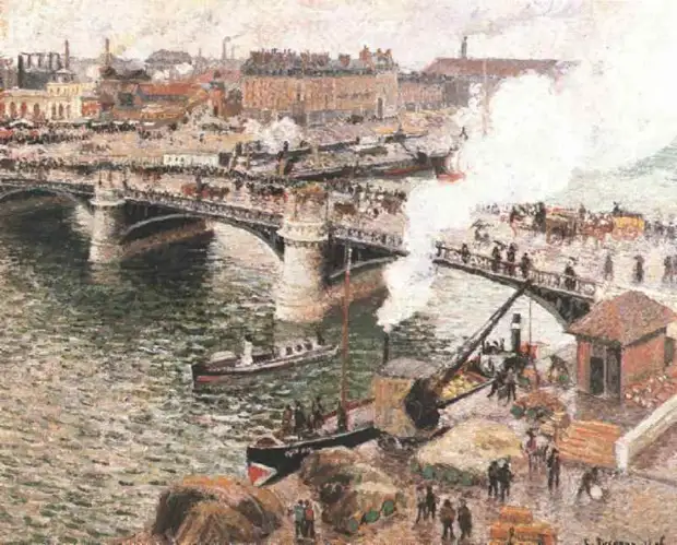 Pissarro Bouidieu-brug, Rouen, vochtig weer, 1896, Art gal. Pissarro, Camille