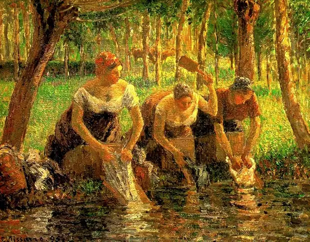 Awéwé Laundring. Eragny-sur-Eptes. (1895). Pissarro, Camille