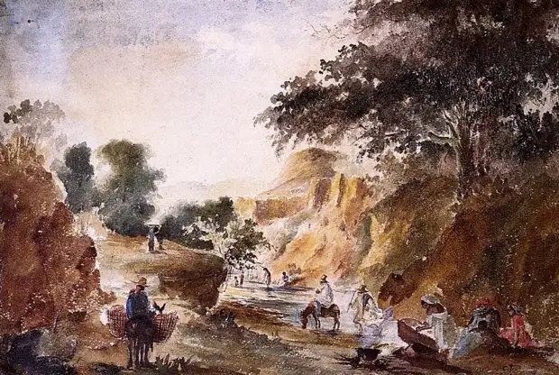 Landscape with Figures by a River. (1953-54). Піссарро, Каміль