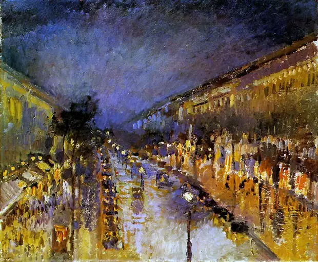 Pissarro Camille Boulevard Montmartre at Night Sun. Pissarro, Camille