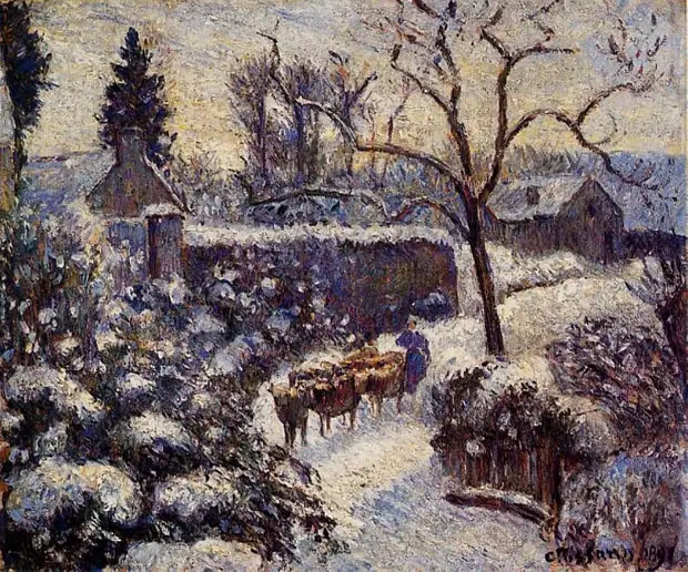 L'effet de la neige à Montfoucault. (1891). Pissarro, Camille