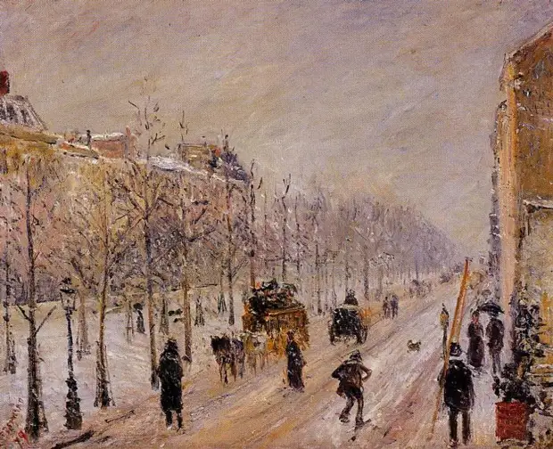 Les boulevards extérieurs, effet de neige. (1879). Pissarro, Camille