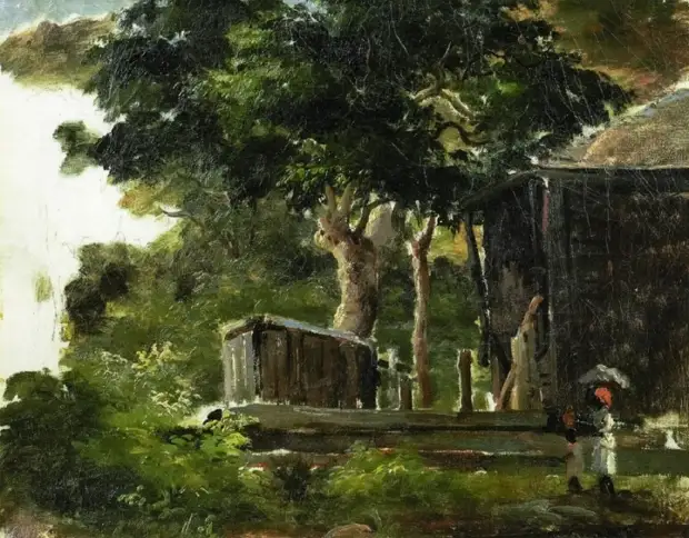 Landskap med hus i skogen i Saint Thomas, Antillerna. 1854-55. Pissarro, Camille