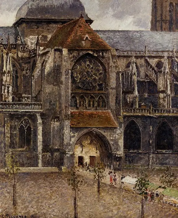 Portail de l'église abbatiale Saint-Laurent. (1901). Pissarro, Camille