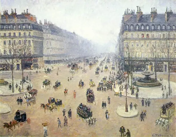 Pissarro Avenue de l'Opéra, Place du Théâtre Français. Brumeux. Pissarro, Camille