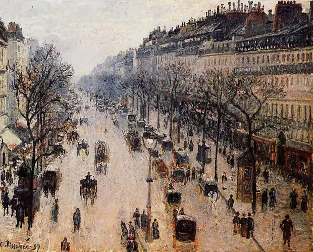 Boulevard Montmartre - Vintermorgen. (1897). Pissarro, Camille