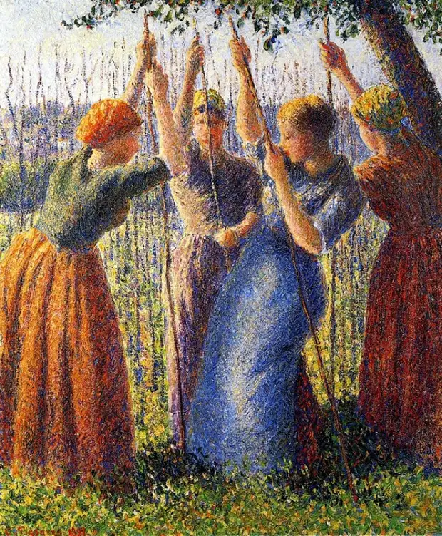 Pieux de plantation de femmes paysannes. (1891). Pissarro, Camille