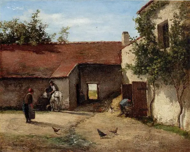 Gårdsplass. (1863). Pissarro, Camille