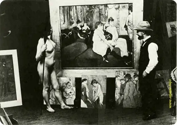 Henri Toulouse-Lautrec en la studio kun modelo