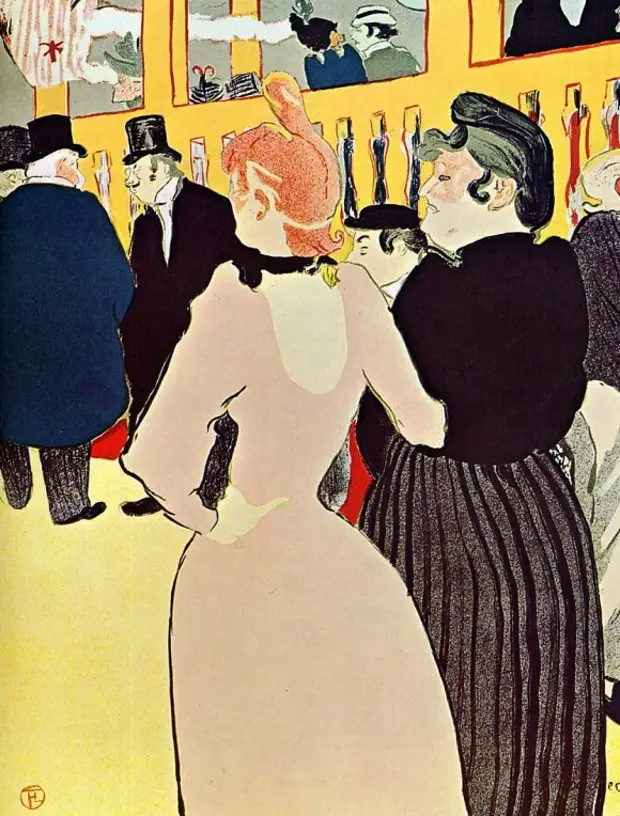 En el Moulin Rouge, La Gulyu con su hermana - Henri de Toulouse-Lautrec