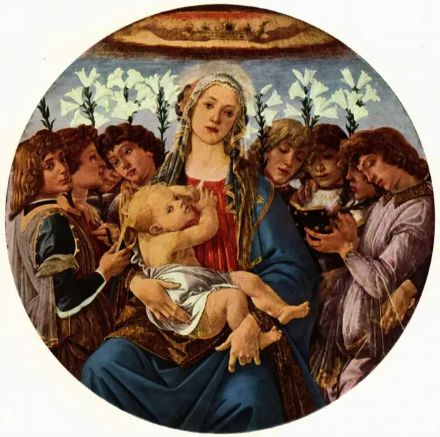 Sandro Botticelli - Madonna hamwe nabamarayika umunani baririmba (Berlin Madonna)