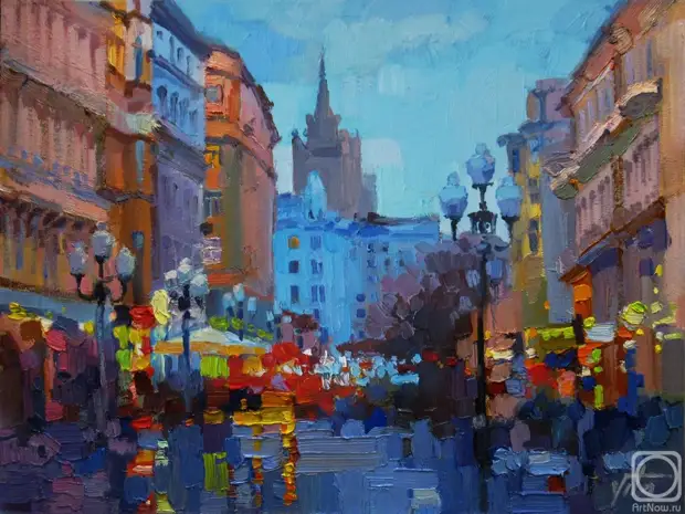 Pintura ao óleo sobre lenzo. Chizhova Victoria. As luces do vello Arbat