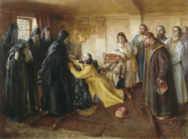 Lebedev - Tsar Ivan the Terrible beere lọwọ abbot naa