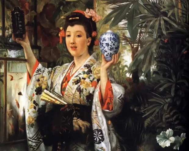 Young Lady Holding Japanese Objects, Auteur: Tissot, Jacques Joseph (Jacques Joseph Tissot) Tissot, Jacques Joseph (Painting on Gallerix.ru)