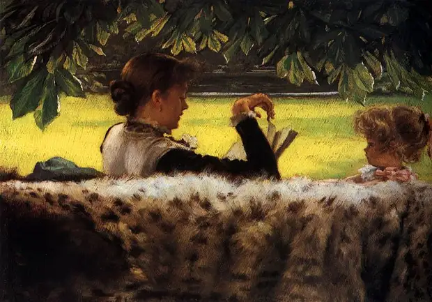 Bir hekayə oxuyan, Müəllif: Tissot, Jacques Joseph (Jacques Joseph Tissot) Tissot, Jacques Joseph (Gallerix.ru saytında rəsm)