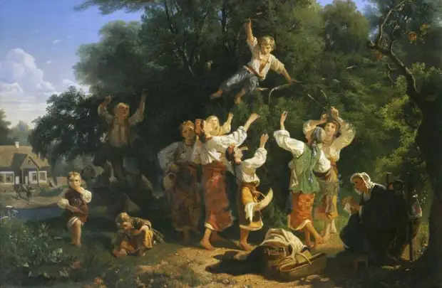 Sokolov Ivan - Kersen sammelje yn 'e tún fan' e lâneigner. 1858