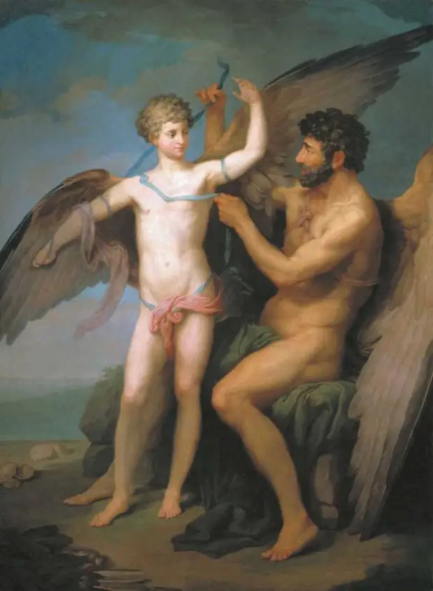 Sokolov PI - Daedalus bindet de wjukken fan Icarus. 1777