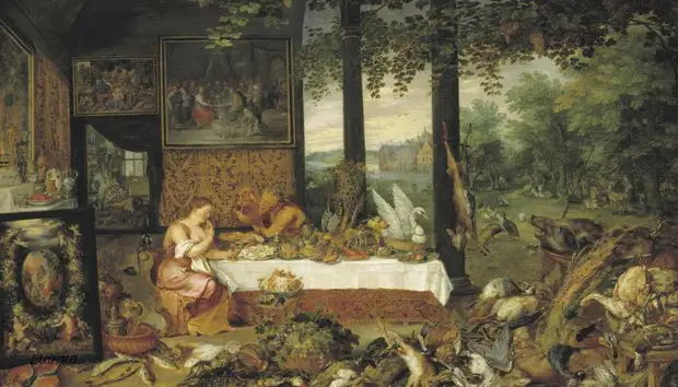 Allegory ninu kikun ti awọn oluwa atijọ ti ile -iwe Flemish.