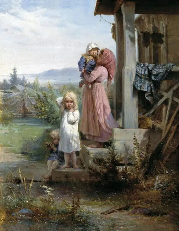 Koshelev Nikolay (1840-1918). Jutro v vasi. 1880