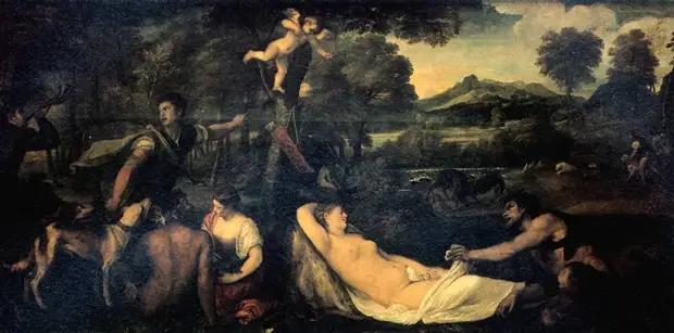 TITIAN Vénus sur une peau de léopard