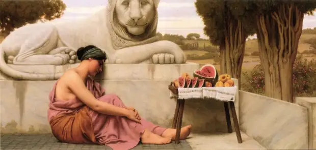 John William Godward'ın fotoğrafı. Meyve Satıcısı / John William Godward. meyve satıcısı