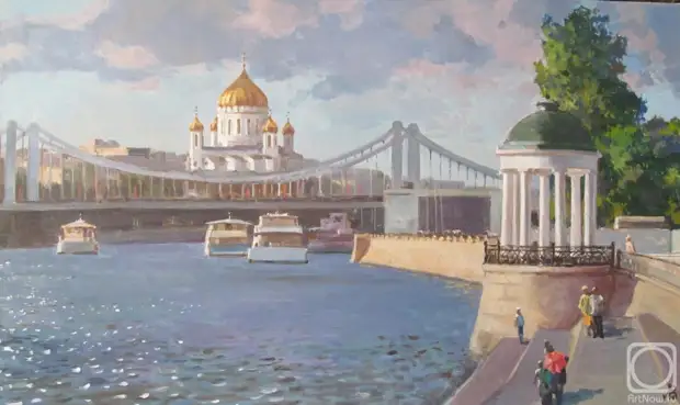 Pittura ad olio su tela. Lapovok Vladimir. Fiume Moscova vicino a TsPKO