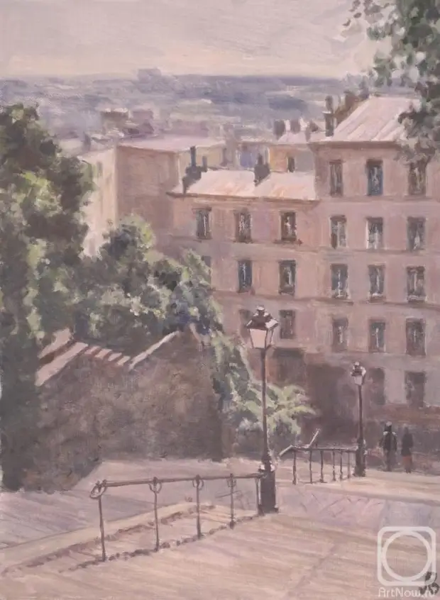 Olio pintura mihisean. Lapovok Vladimir. Paris. Montmartretik jaitsiera