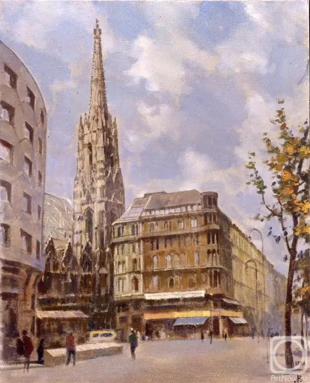 Pittura ad olio su tela. Lapovok Vladimir. Vena. Piazza Duomo di Santo Stefano