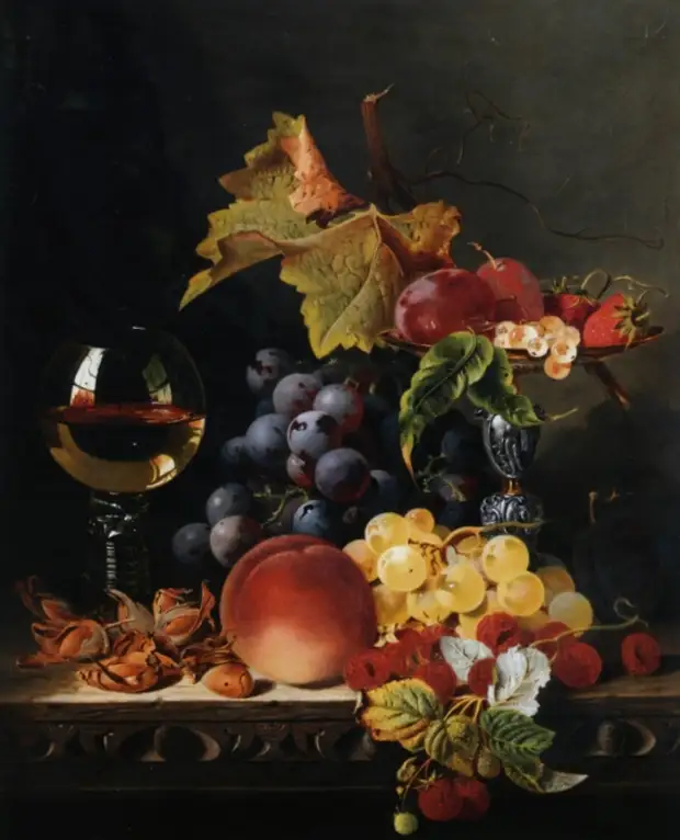 „Ladell_Edward_Still_Life_with_a_Wine_goblet_and_Silver_tazza_grapes_berries_plums_and_hazlenuts_Oil_on_Canvas-large“ (566x700, 234Kb)