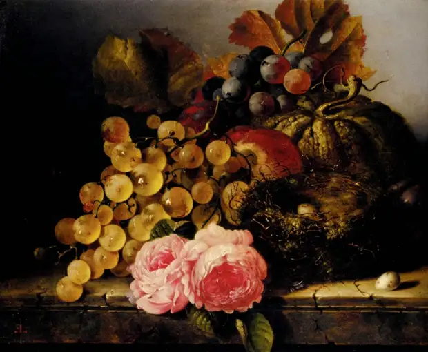 still_life_with_a_birds_nest, _rosos, _a_pelon_and_grapes-large (700x577, 298Kb)