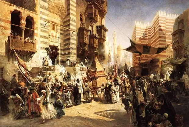 Pintura de Makovsky Traslado de la alfombra sagrada a El Cairo