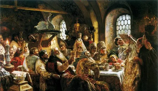 Painting Boyarsky wedding feast in the 17th century