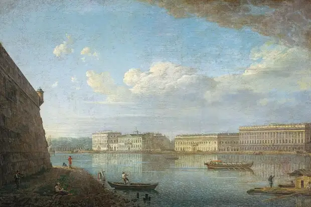 Utsikt över palatsbanken från Peter och Paul -fästningen. 1794