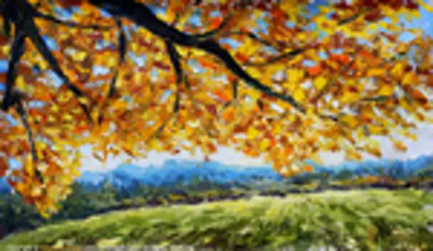 ציור שמן של AUTUMN LANDSCAPE עם סכין לוח: