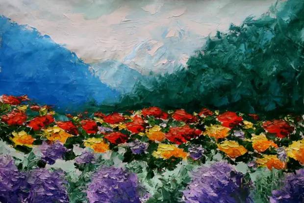 Paisagem de flores de montanha. Quadro