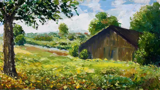 Paisagem rural. Pintura de paisagem rural.