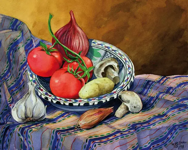 Aquarelle Plat Oriental et ses lйgumes